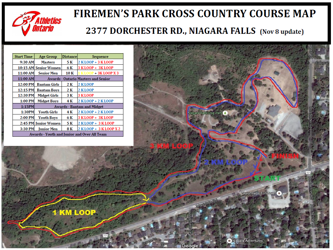 AO Cross Country Course Map with Updated Schedule – Niagara Olympic Club